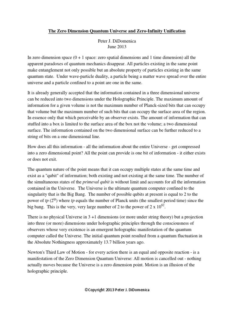 The Zero Dimension Quantum Universe and Zero-Infinity Equivalence | PDF ...