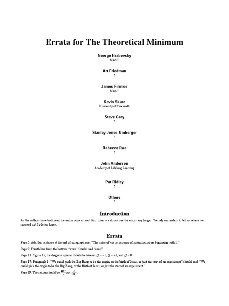 Errata for The Theoretical Minimum | PDF | Mechanics | Mathematical ...