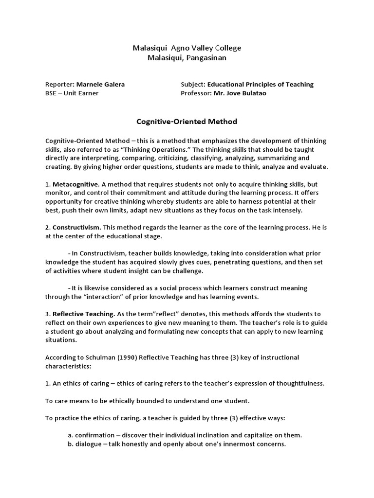Cognitive-Oriented Teaching Methods | PDF | Constructivism (Philosophy ...