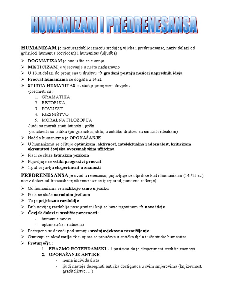Humanizam I Predrenesansa | PDF
