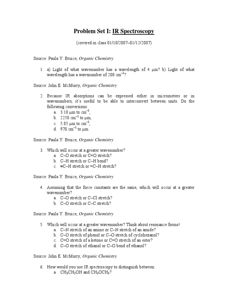 IR Spectroscopy Problem Set 2 | PDF | Wavenumber | Infrared Spectroscopy
