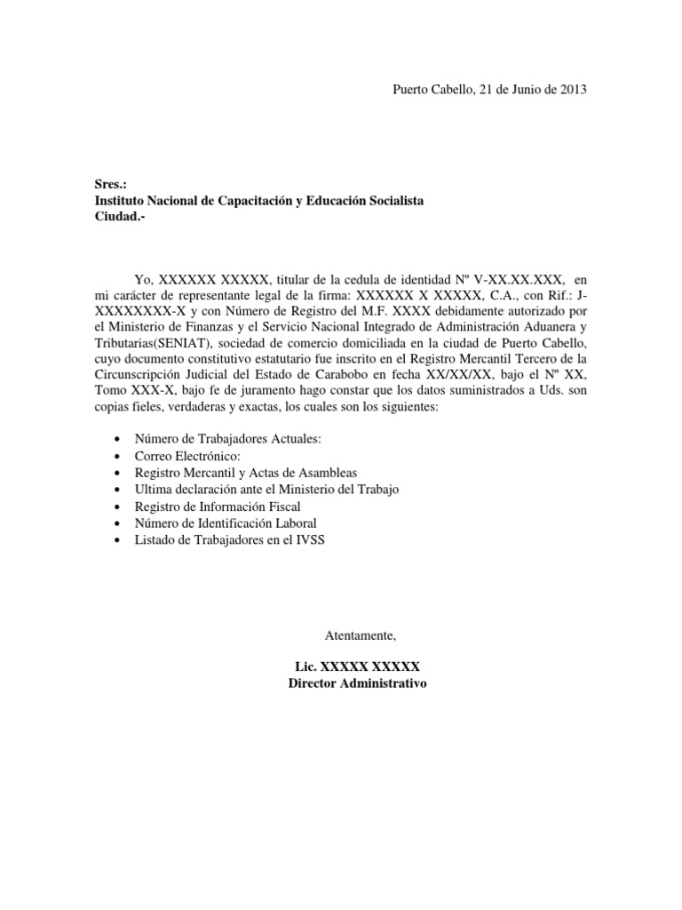 Carta Modelo para El INCES | PDF