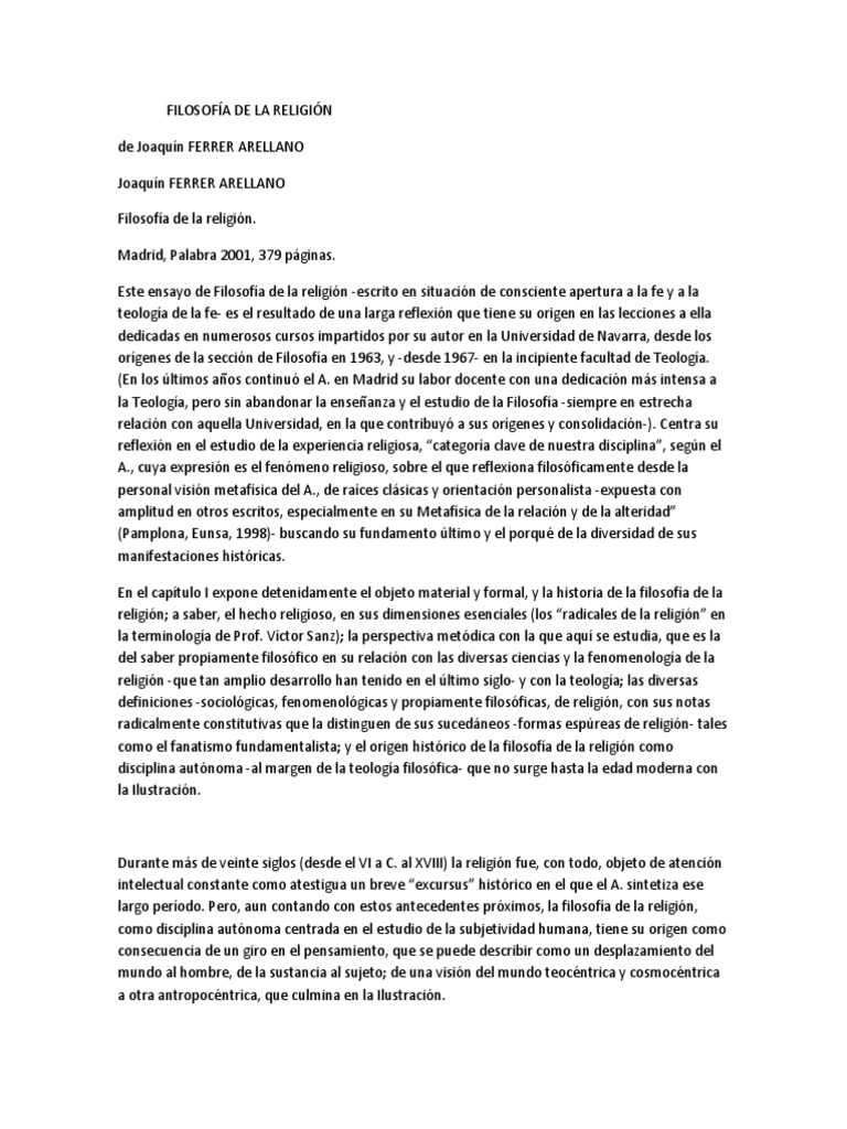 FILOSOFÍA DE LA RELIGIÓN Ferrer | PDF | Metafísica | Conocimiento
