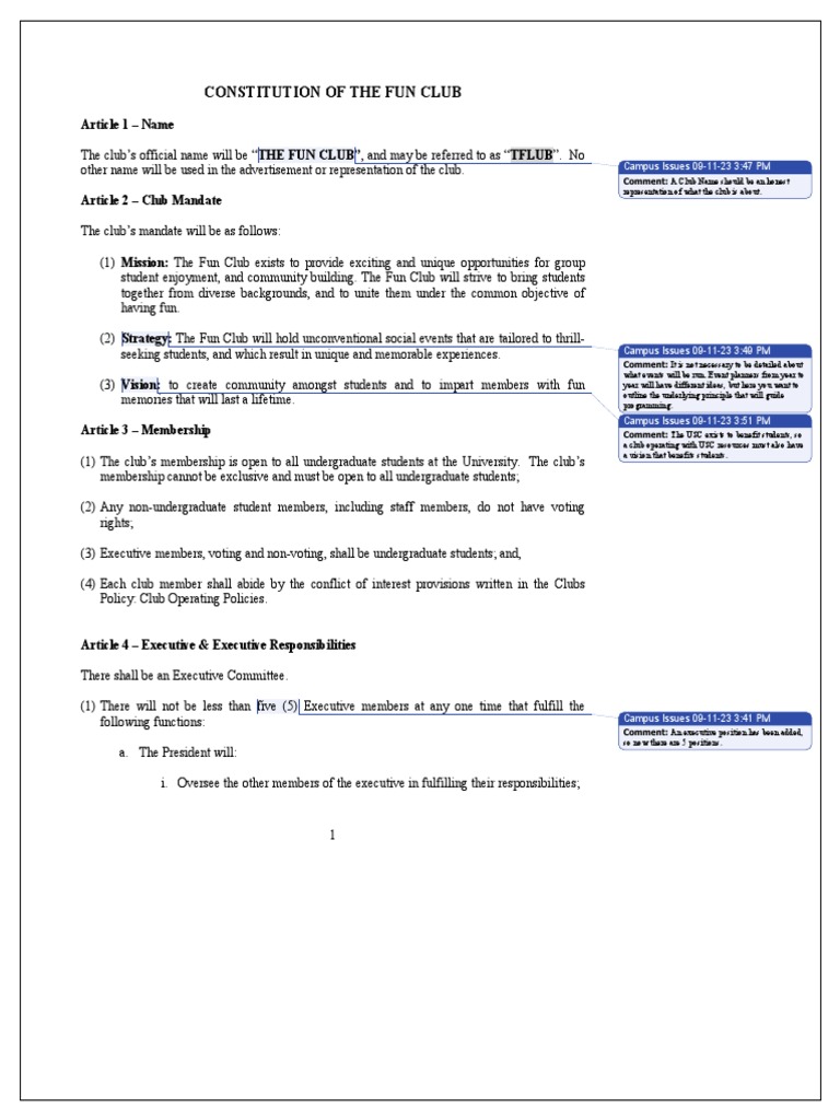 Club Constitution Guideline Example 01 2010 PDF | PDF | Constitutional ...