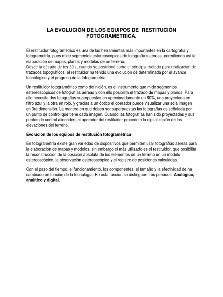 La Evolución de Los Equipos de Restitución Fotogrametrica | PDF ...