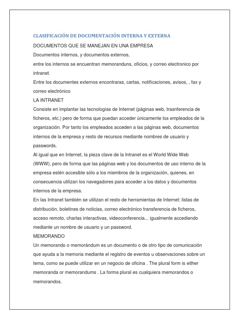Clasificación de Documentación Interna y Externa | PDF | Fax | Correo ...