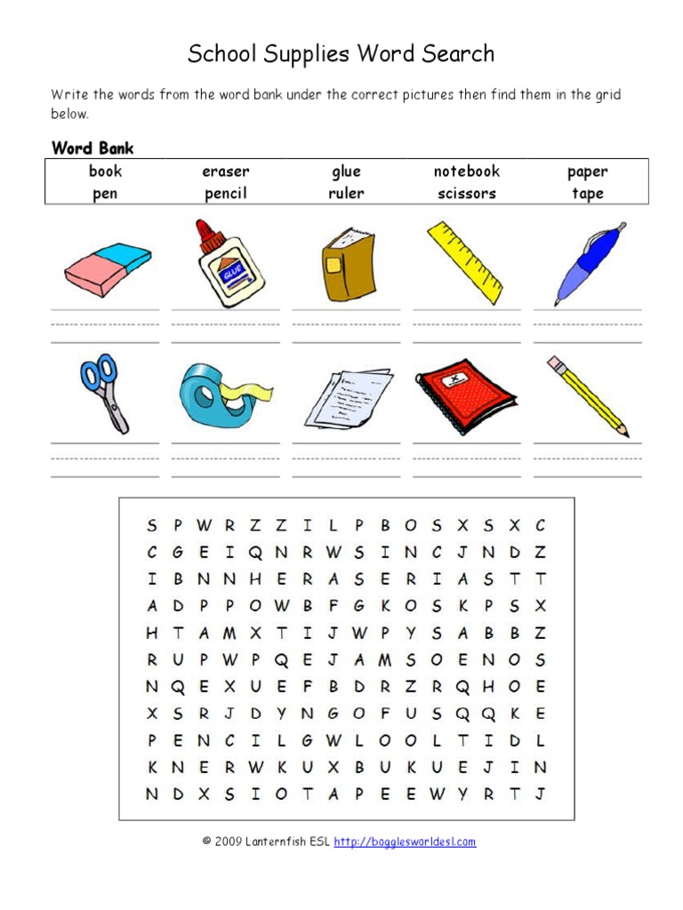 School Supplies Word Search | PDF