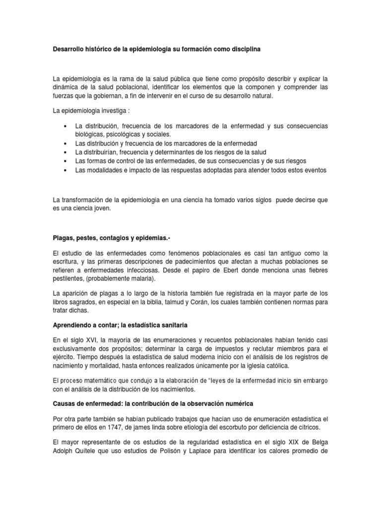 Desarrollo Histórico de La Epidemiologia Su Formación Como Disciplina ... Desarrollo Histórico de La Epidemiologia Su Formación Como Disciplina ...