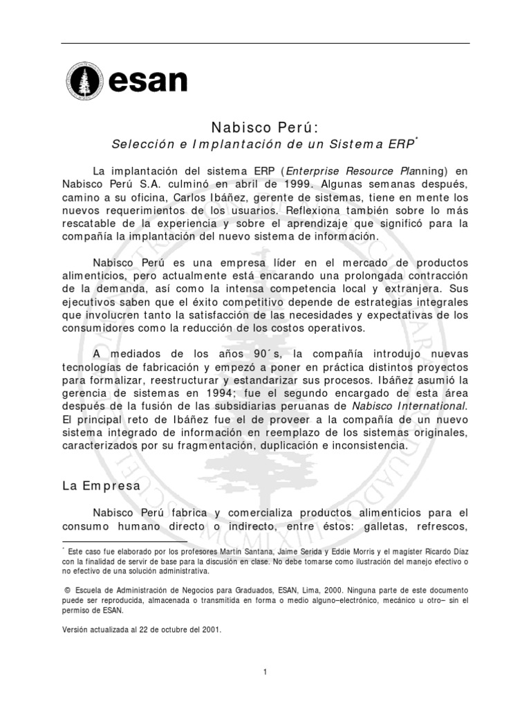 Caso Nabisco Peru | PDF | Planificación de recursos empresariales | Servidor (Computación)
