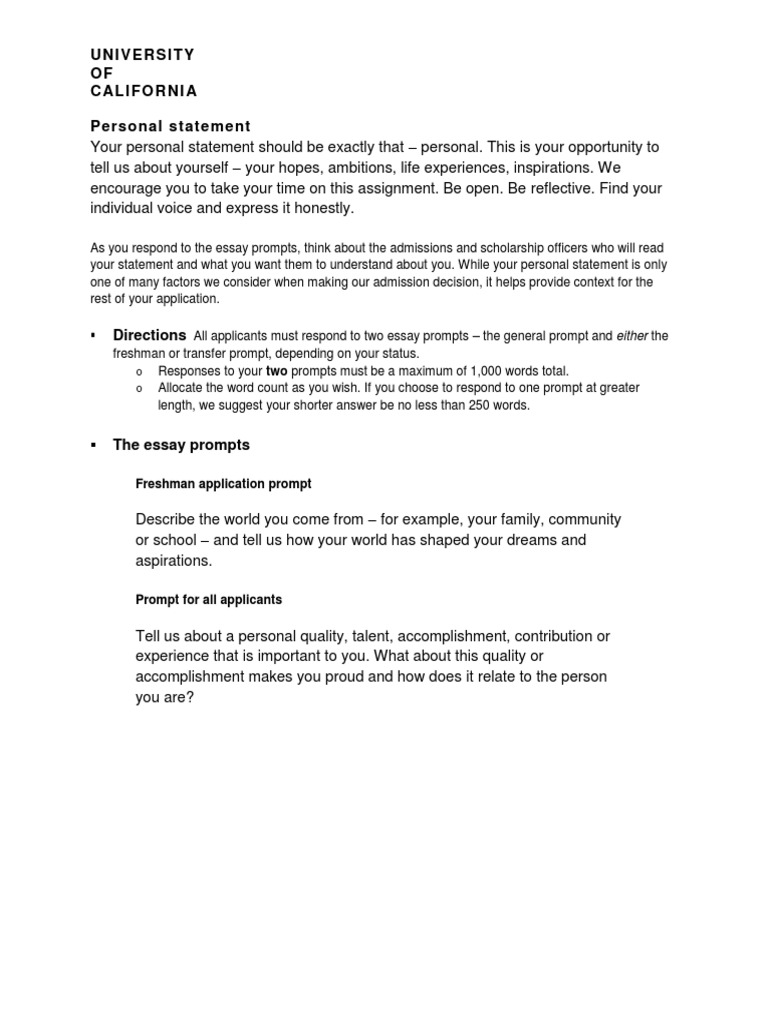 Uc Personal Statement Prompts | PDF | Proofreading | Essays
