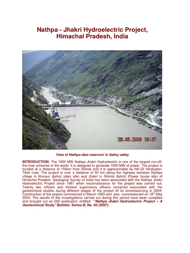 Nathpa - Jhakri Hydroelectric Project | PDF | Geology | Dam