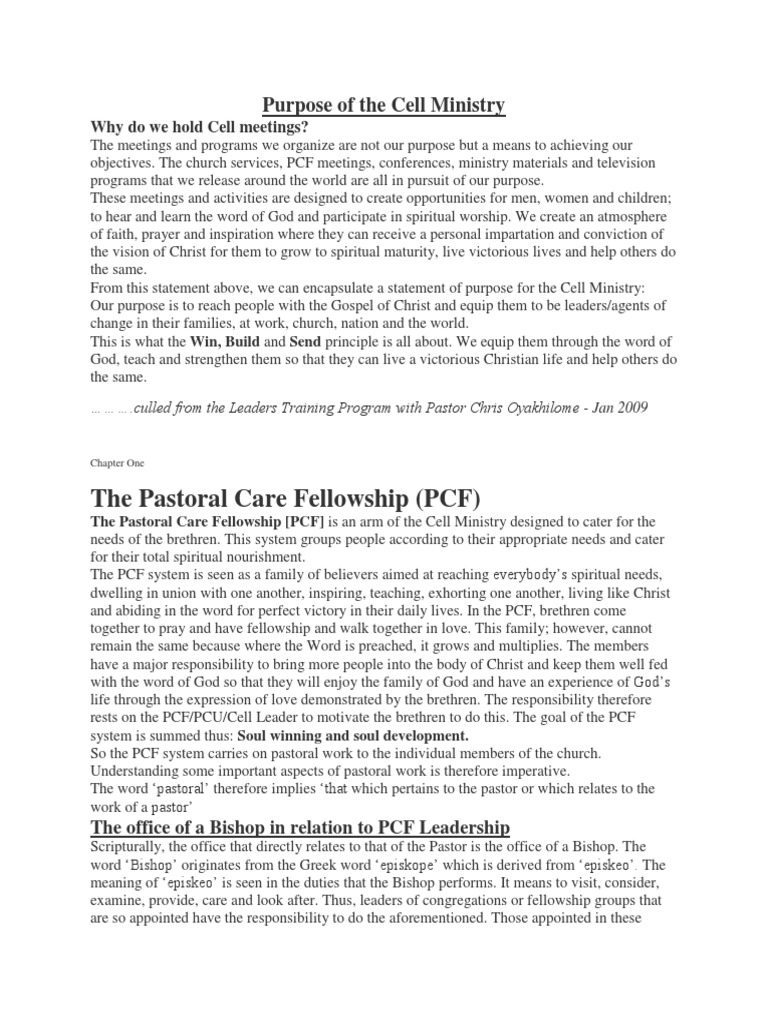 Purpose of The Cell Ministry | PDF | Elder (Christianity) | Prayer