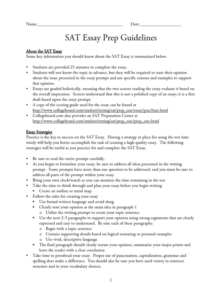 Sat Prep Guideline | PDF | Sat | Essays