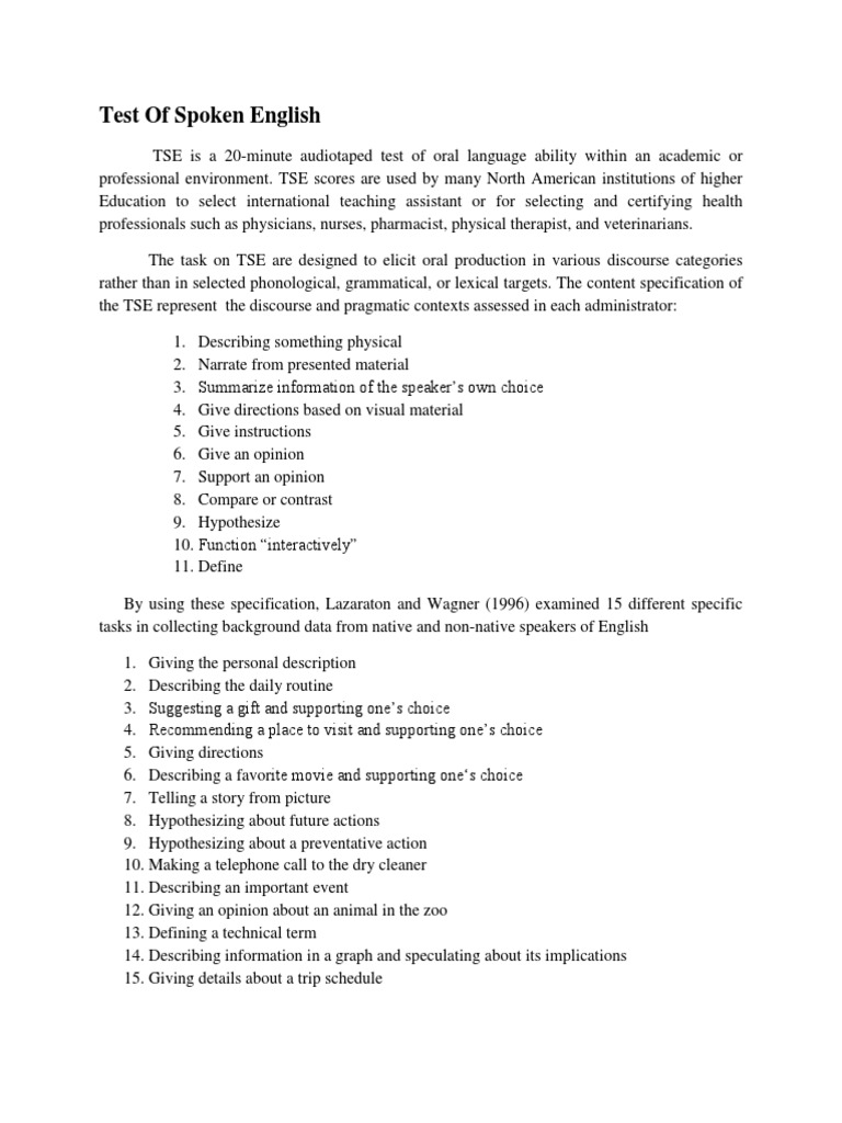 Test of Spoken English TSE | PDF | Conversation | Educational Assessment
