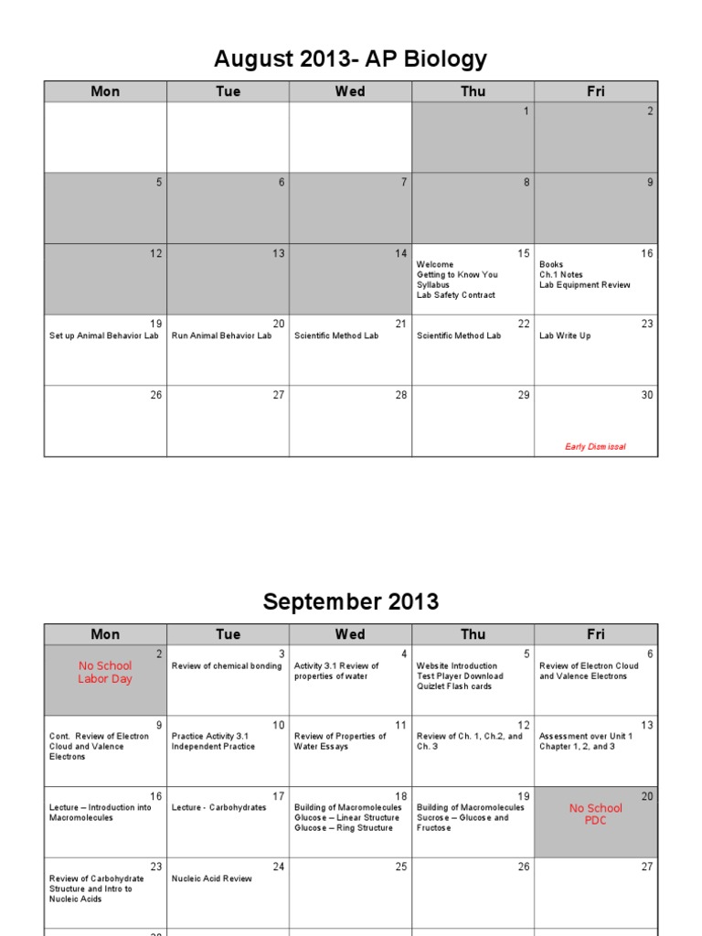 AP Biology Course Schedule 2013-2014 | PDF
