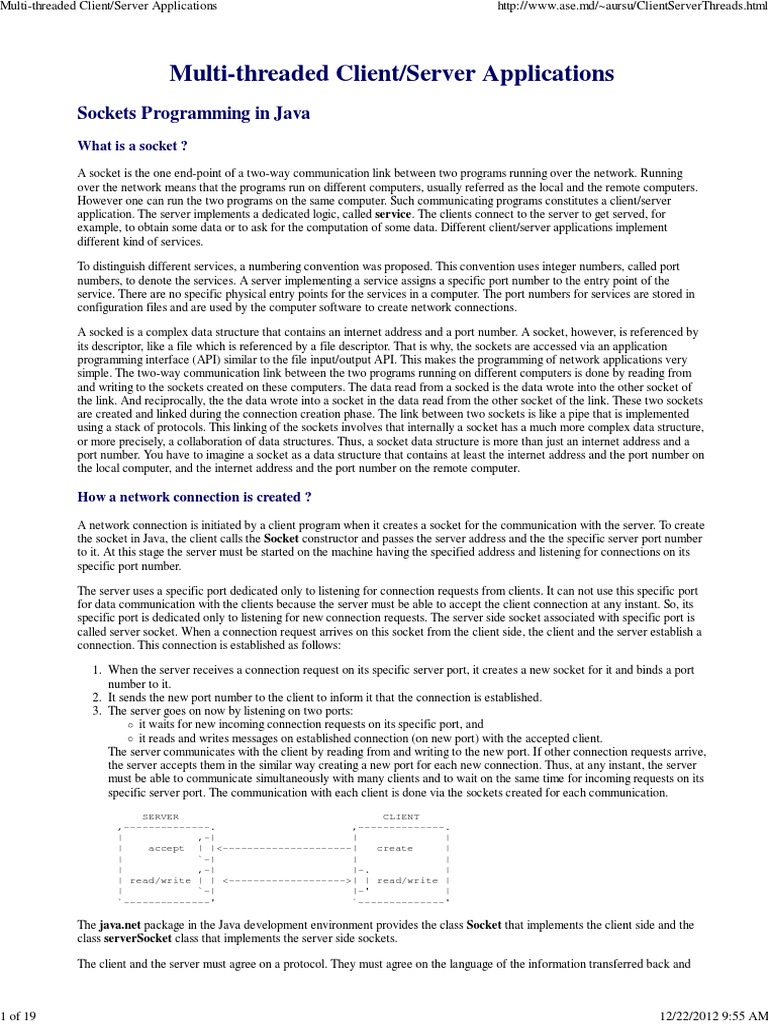 Multi-Threaded Client - Server Applications | PDF | Port (Computer Networking) | Transmission ...