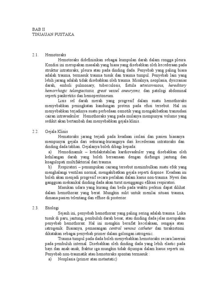 Panduan Hemotoraks dan Penanganannya | PDF