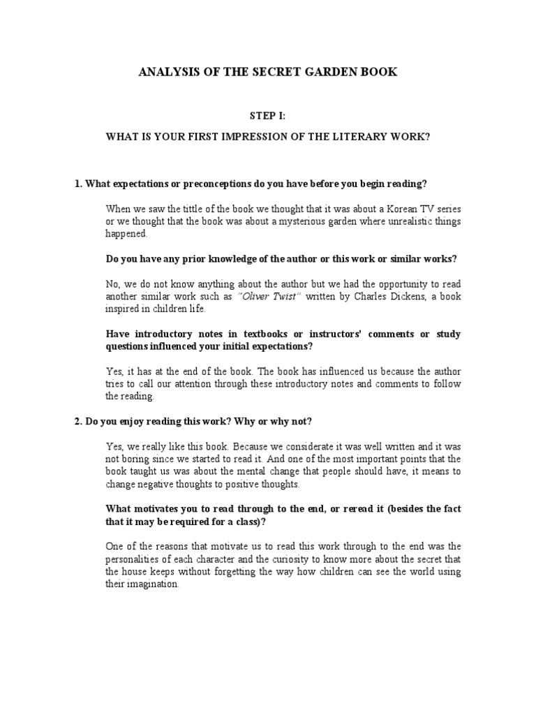 Analysis of The Secret Garden | PDF | Narration | Plot (Narrative)