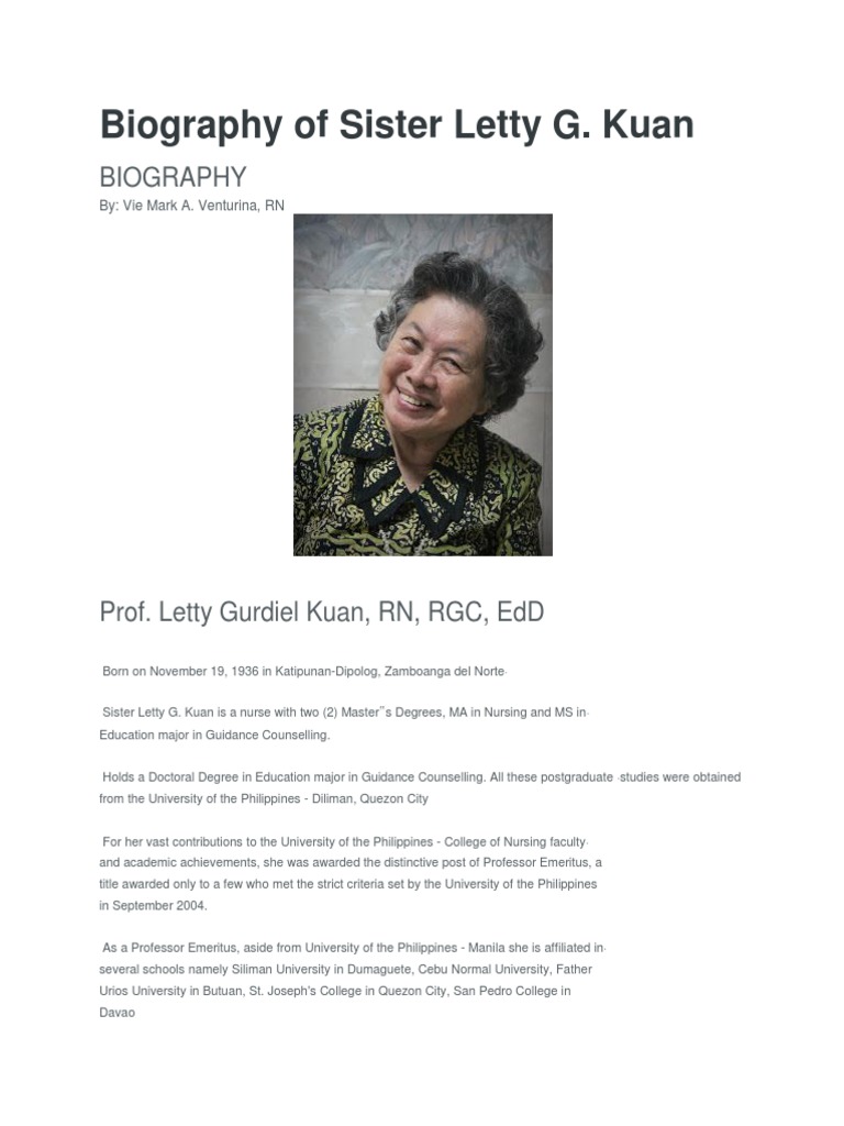 Sister Letty G. Kuan | PDF | Nursing | Philippines