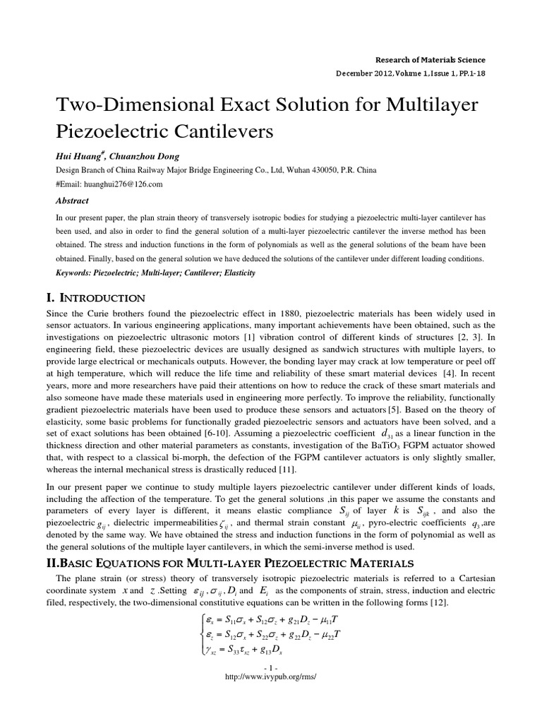Two - Dimensional Exact Solution For Multilayer Piezoelectric Cantilevers | PDF ...