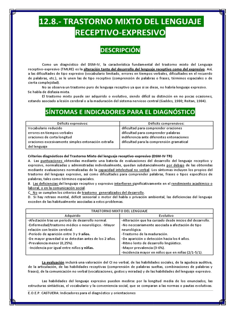 Trastorno Mixto del Lenguaje: Guía | PDF