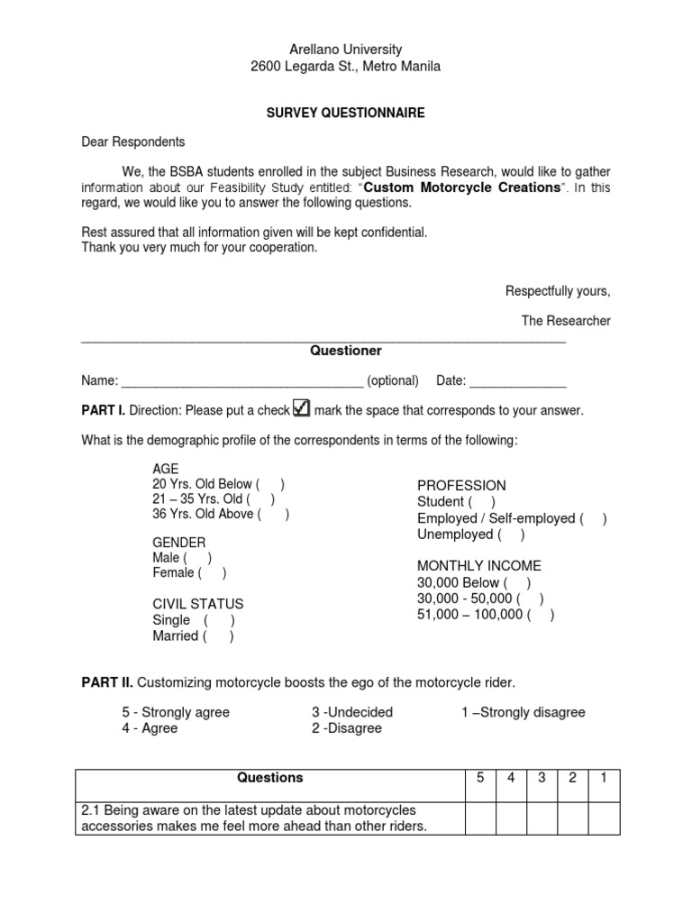 Survey Questionaire | Motorcycle | Questionnaire