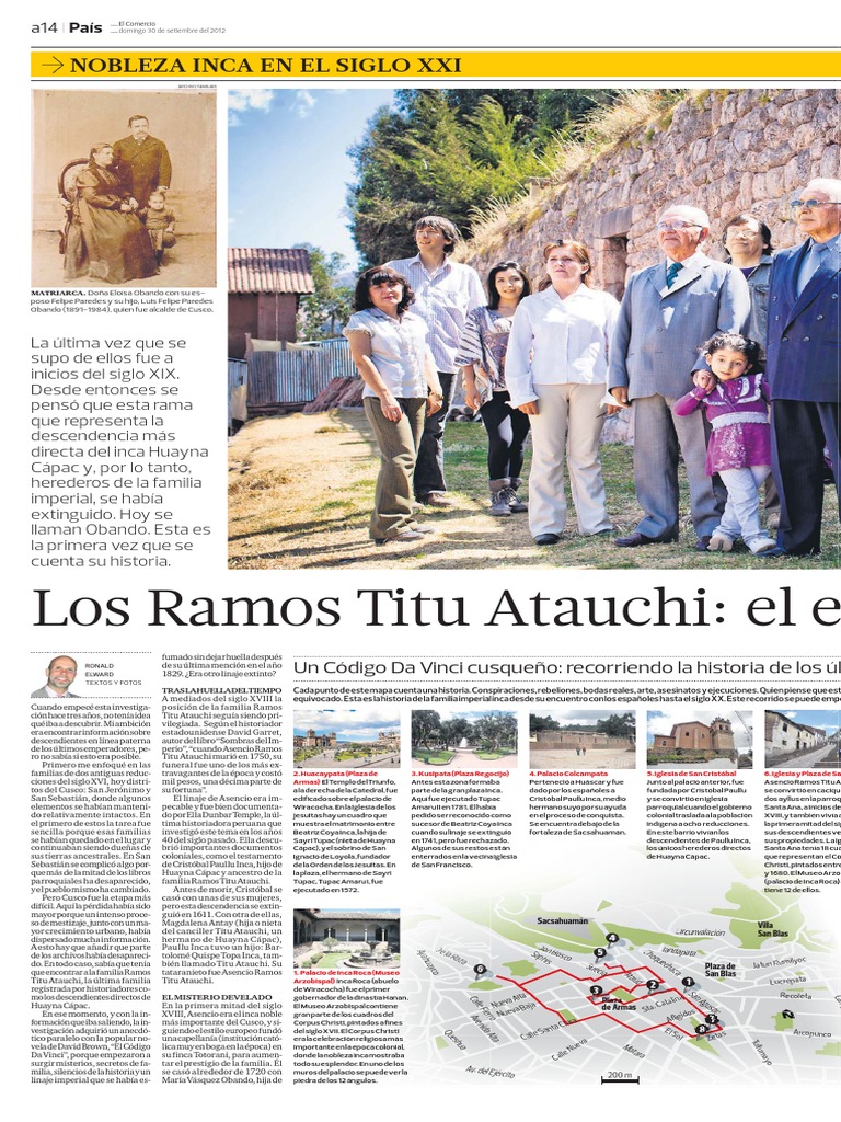 Nobleza Inca en El Siglo XXI Los Titu Atauchi | PDF | Imperio Inca ...