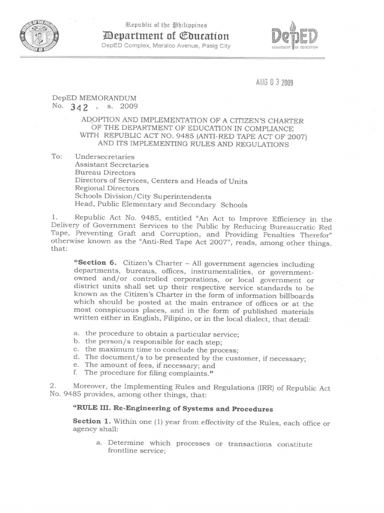 Deped Citizens Charter' | Test (Assessment) | Complaint