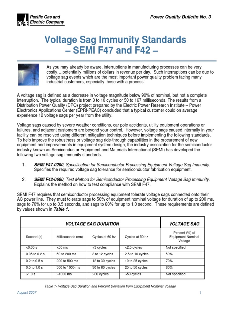 SEMI F47 Voltage Sag Immunity Overview | PDF | Power Supply | Relay