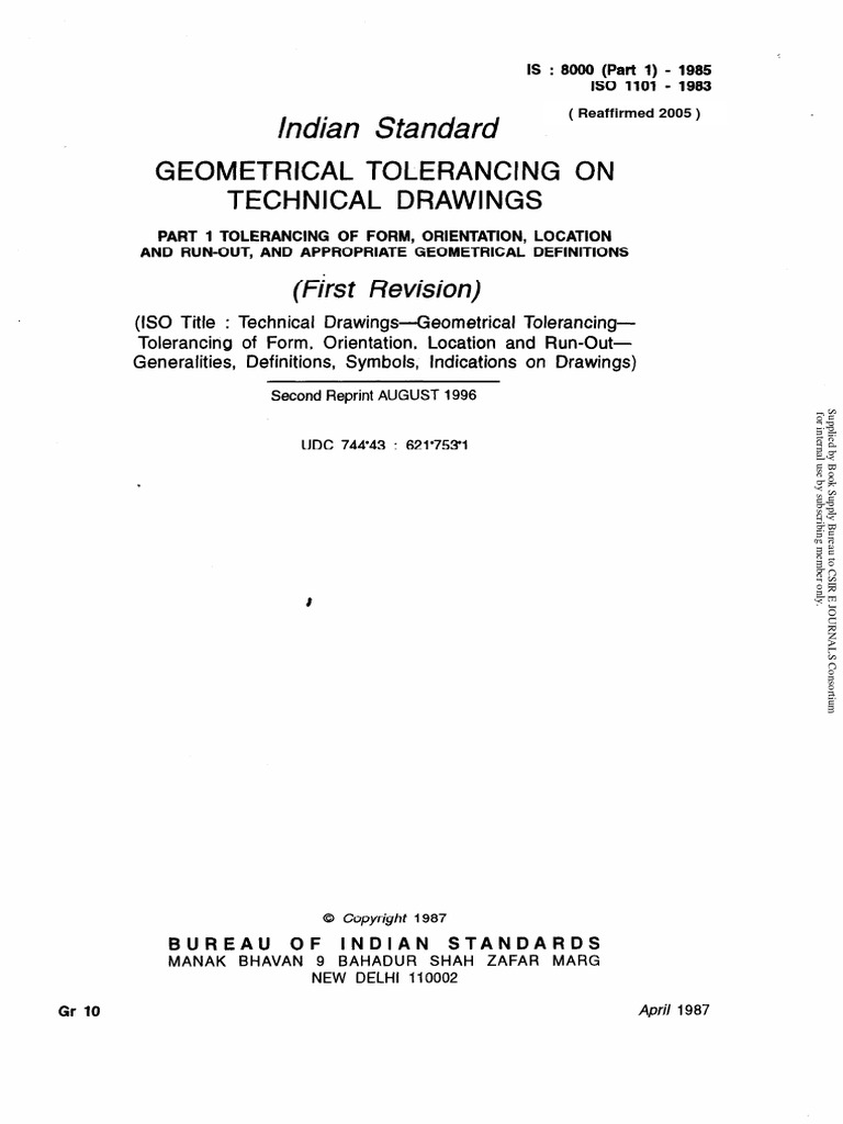 Is 8000 Part 1 1985 ISO 1101 1983 Geometrical Tolerancing On Technical ...