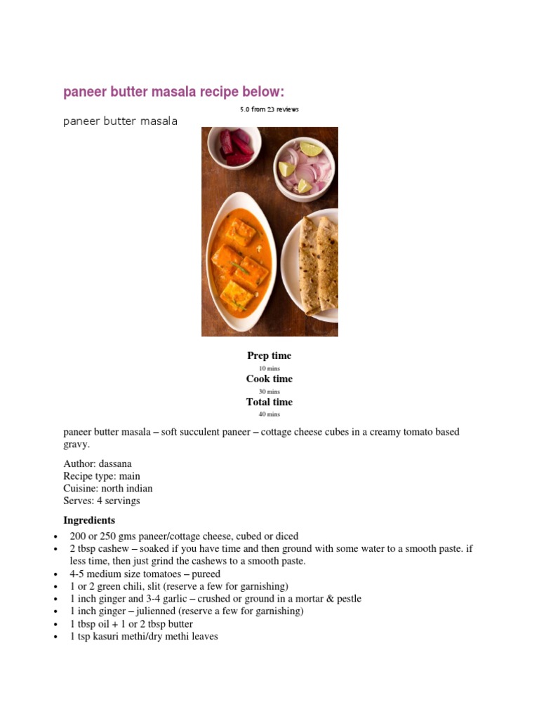 Paneer Butter Masala Recipe Below | PDF | Religion & Spirituality