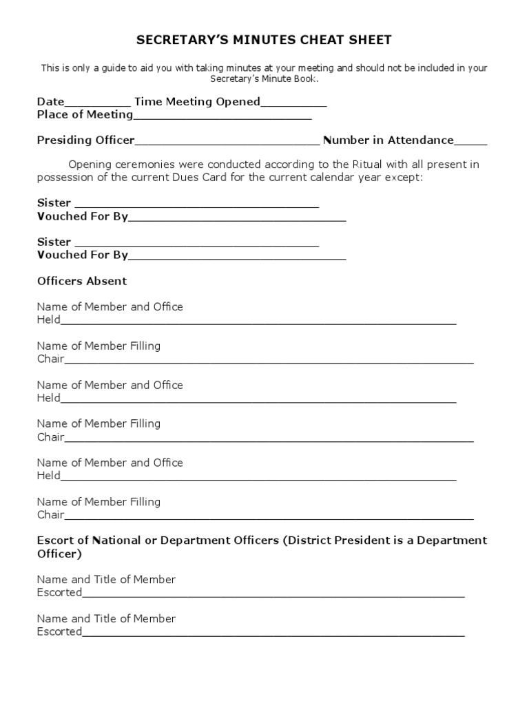 SECRETARY Cheat Sheet For Minutes | PDF | Government