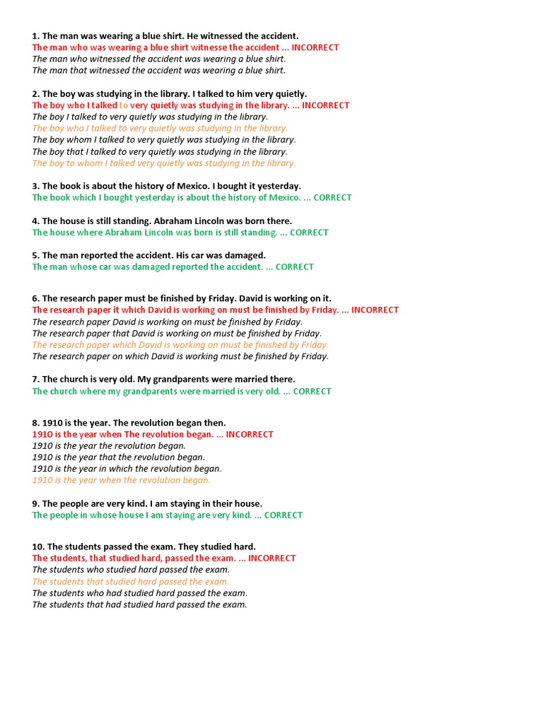 Adjective Clause Exercises with Answers | PDF