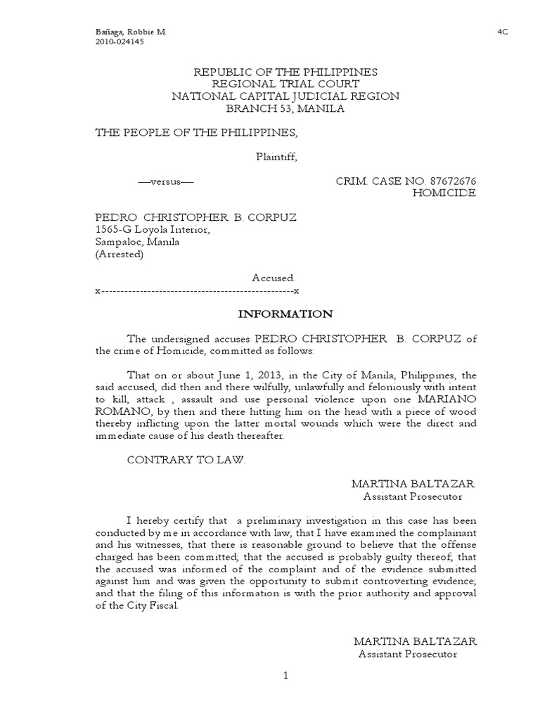 Homicide Case No. 87672676: Corpuz v. Romano | PDF