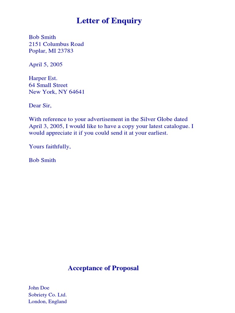 Letter of Enquiry . | Employment | Business