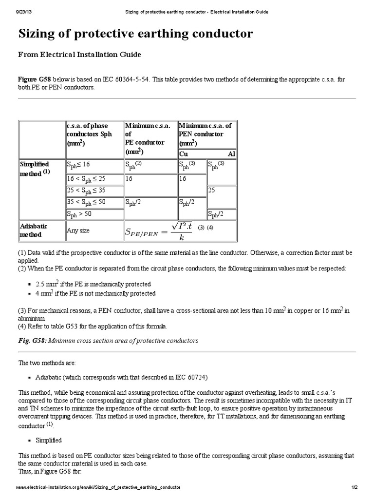 Sizing of Protective Earthing Conductor - Electrical Installation Guide ...