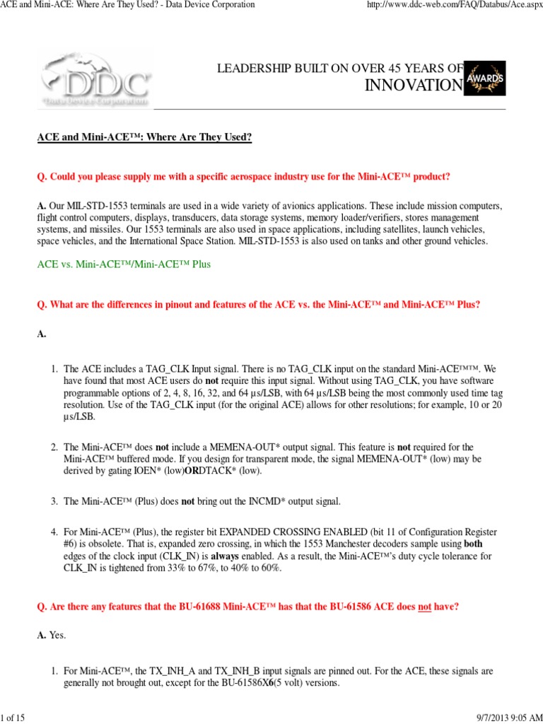 ACE and Mini-ACE - Where Are They Used - Data Device Corporation | PDF ...