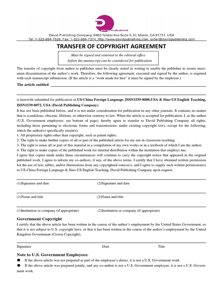 Copyright Transfer Agreement Template | PDF | Copyright | Publishing