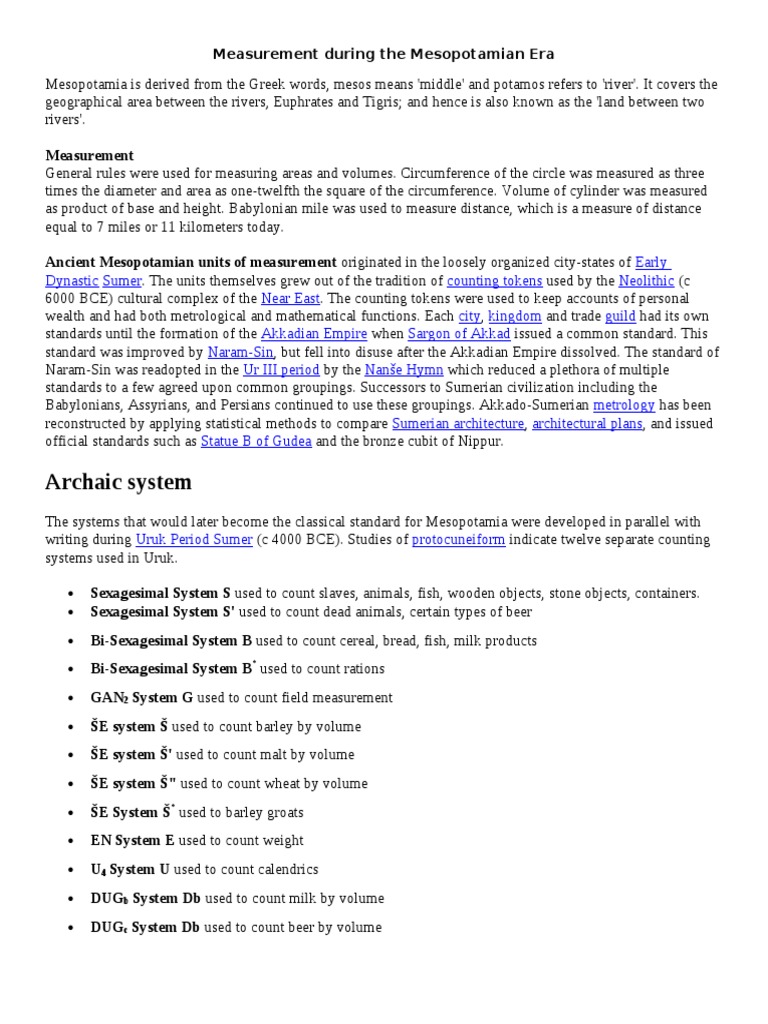 Measurement During The Mesopotamian Era | PDF | Mesopotamia | Teaching ...