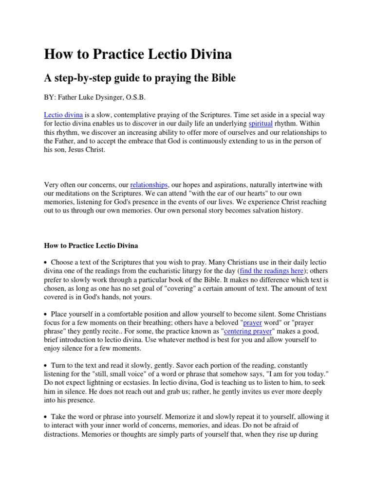 How To Practice Lectio Divina | PDF | Lectio Divina | Christian Meditation