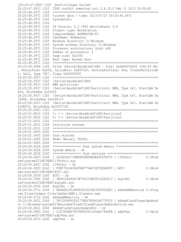 TDSSKiller.2.8.16.0 27.07.2013 20.25.47 Log | PDF | Booting | Data ...