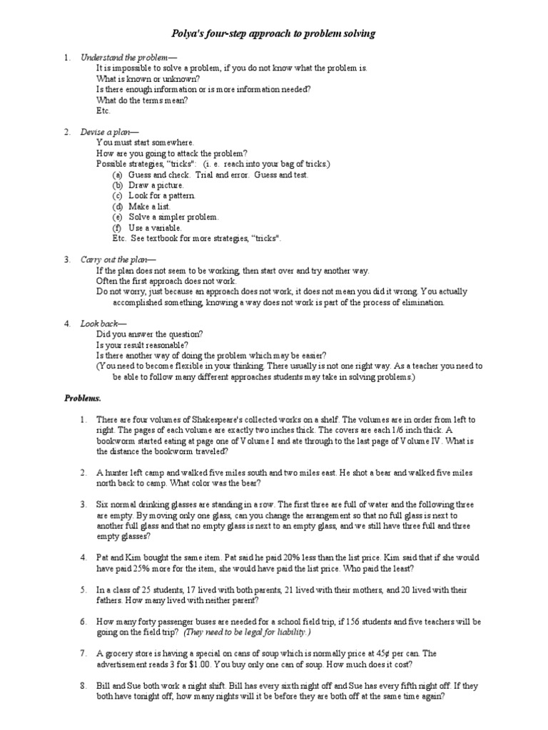 Polya's Four-Step Approach To Problem Solving | PDF | Cognition | Business