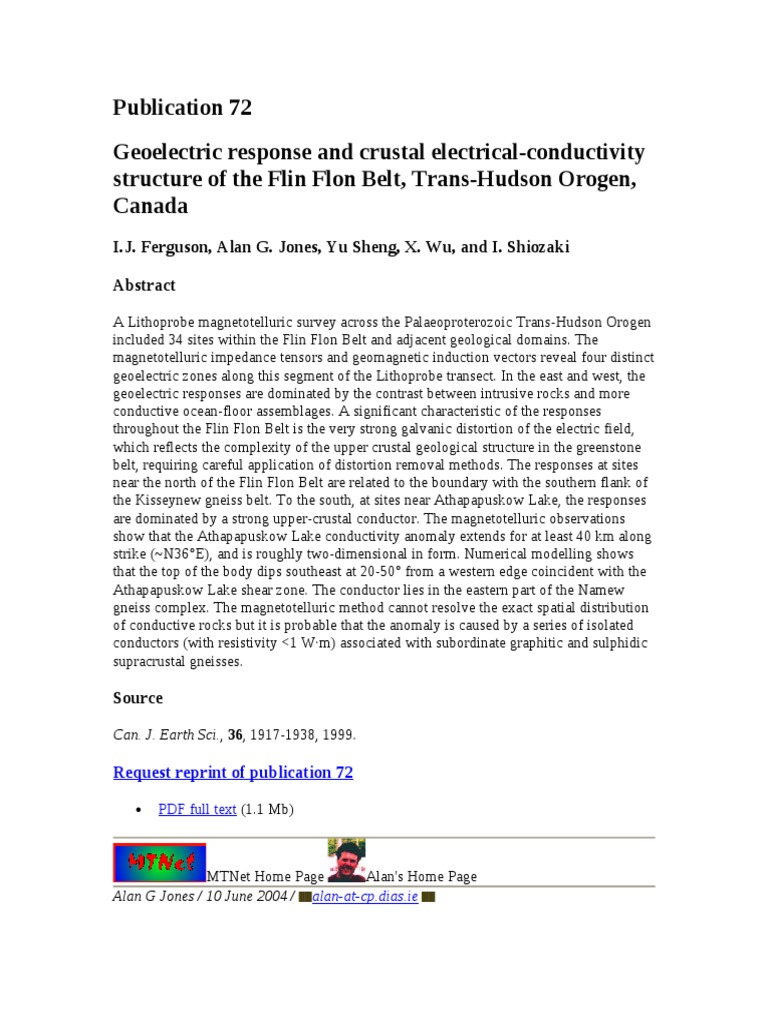 Geoelectric Study of Flin Flon Belt | PDF | Science & Mathematics
