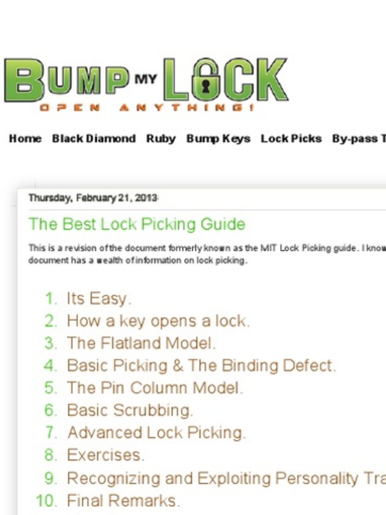 Lock Picking Guide | PDF | Lock (Security Device) | Force