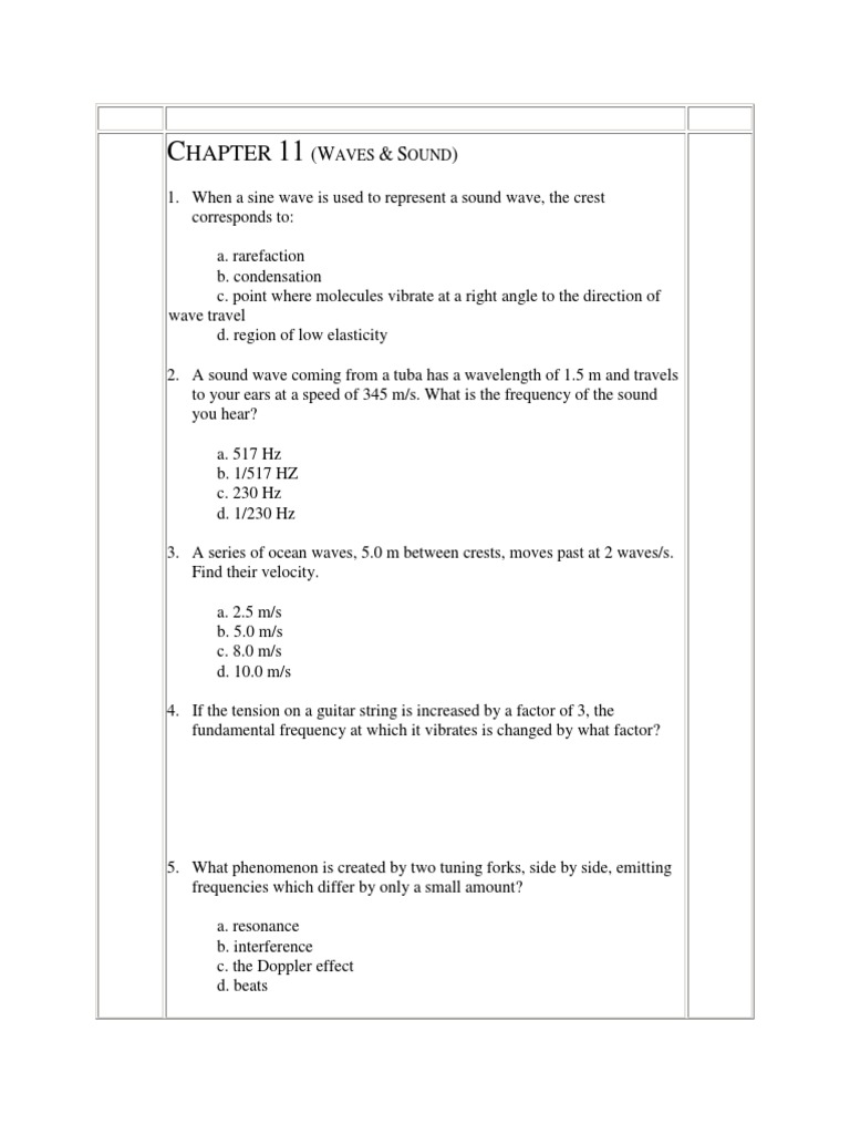 Waves and Sounds Questions With Answers. | PDF | Sound | Resonance