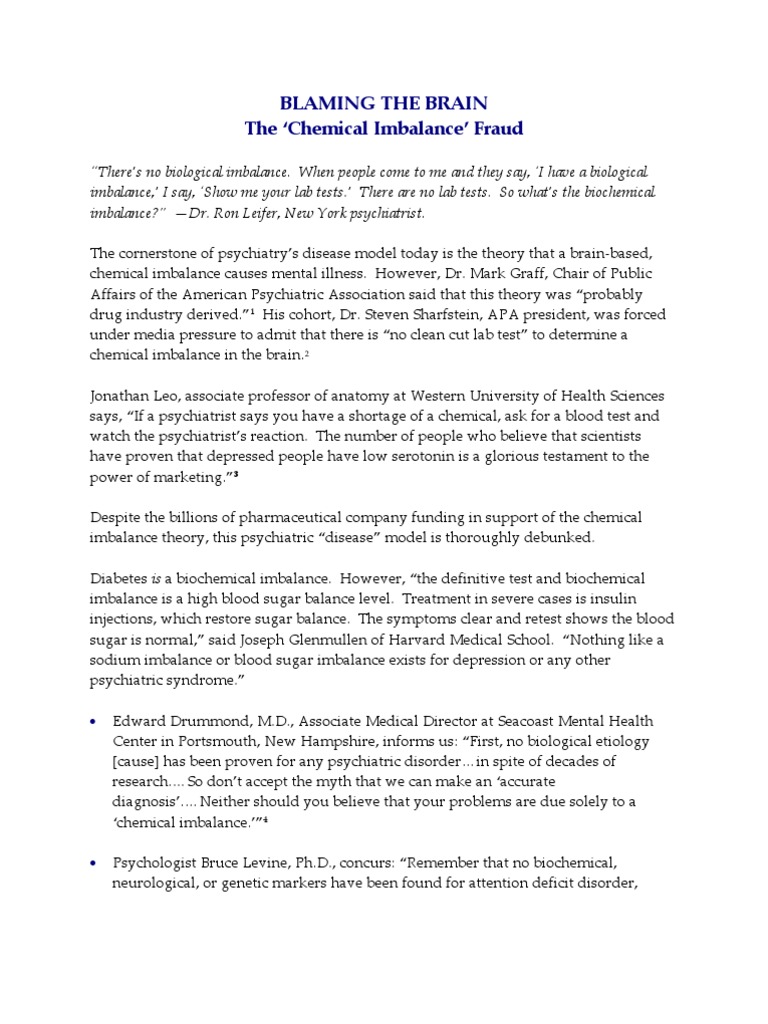 Blaming The Brain The Chemical Imbalance Fraud | PDF