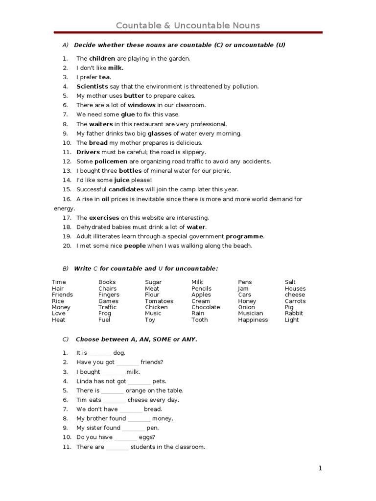 Countable @uncountable Exercises | PDF | Food And Drink | Cuisine