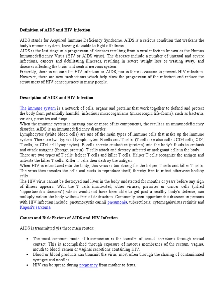 Definition of AIDS and HIV Infection | PDF | Management Of Hiv/Aids ...