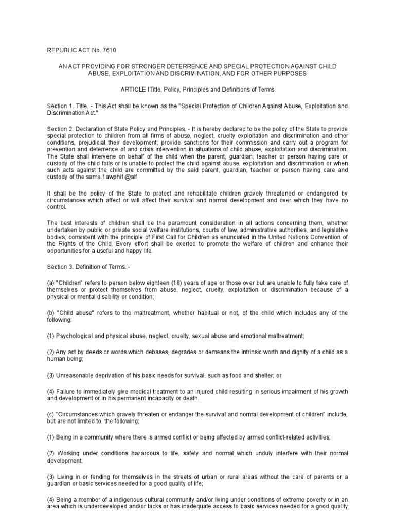 Ra 7610 | PDF | Obscenity | Child Abuse