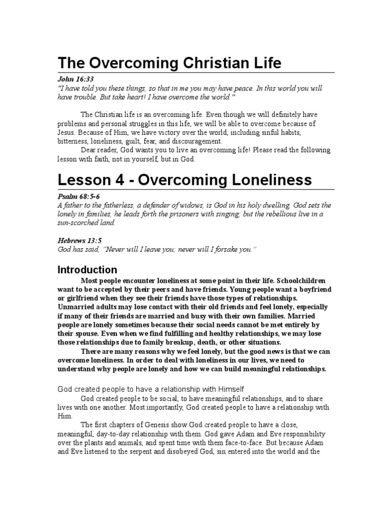 Overcoming Loneliness - Bible Study Lesson | PDF | Adam And Eve ...